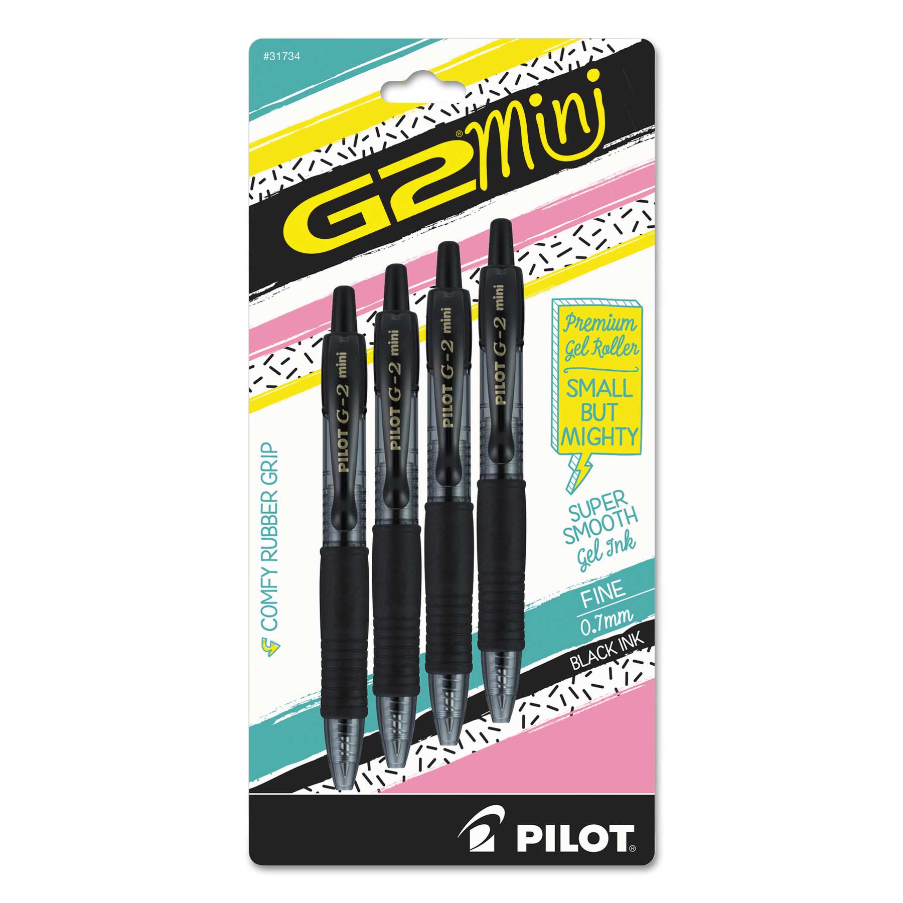 Pilot G2 Mini Black Ink/Barrel 0.7 mm Retractable Fine Gel Pen - 4 per ...