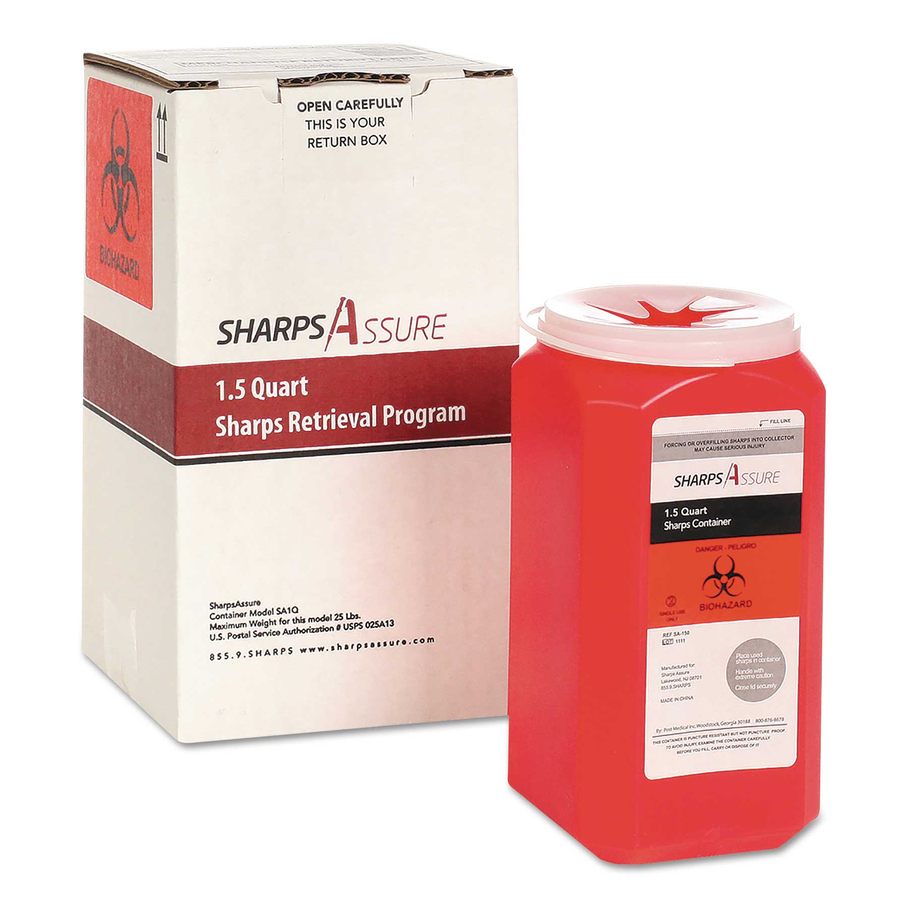 TrustMedical Plastic Red Sharps Retrieval Program Container, 1.5 Quart ...