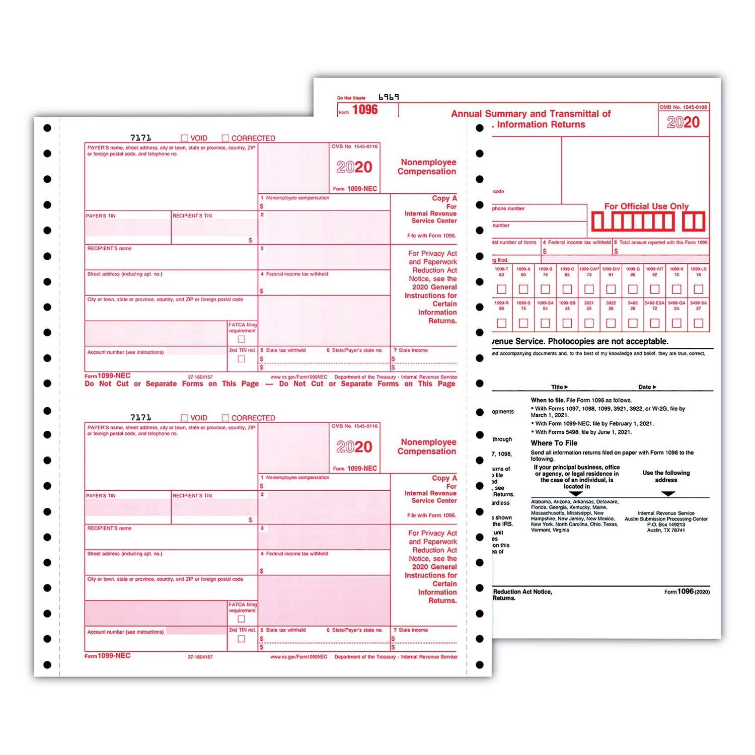 Tops Four Part 1099 NEC Continuous Tax Form, 8.5 x 11 inch - 24 per pack -- 1 pack ...