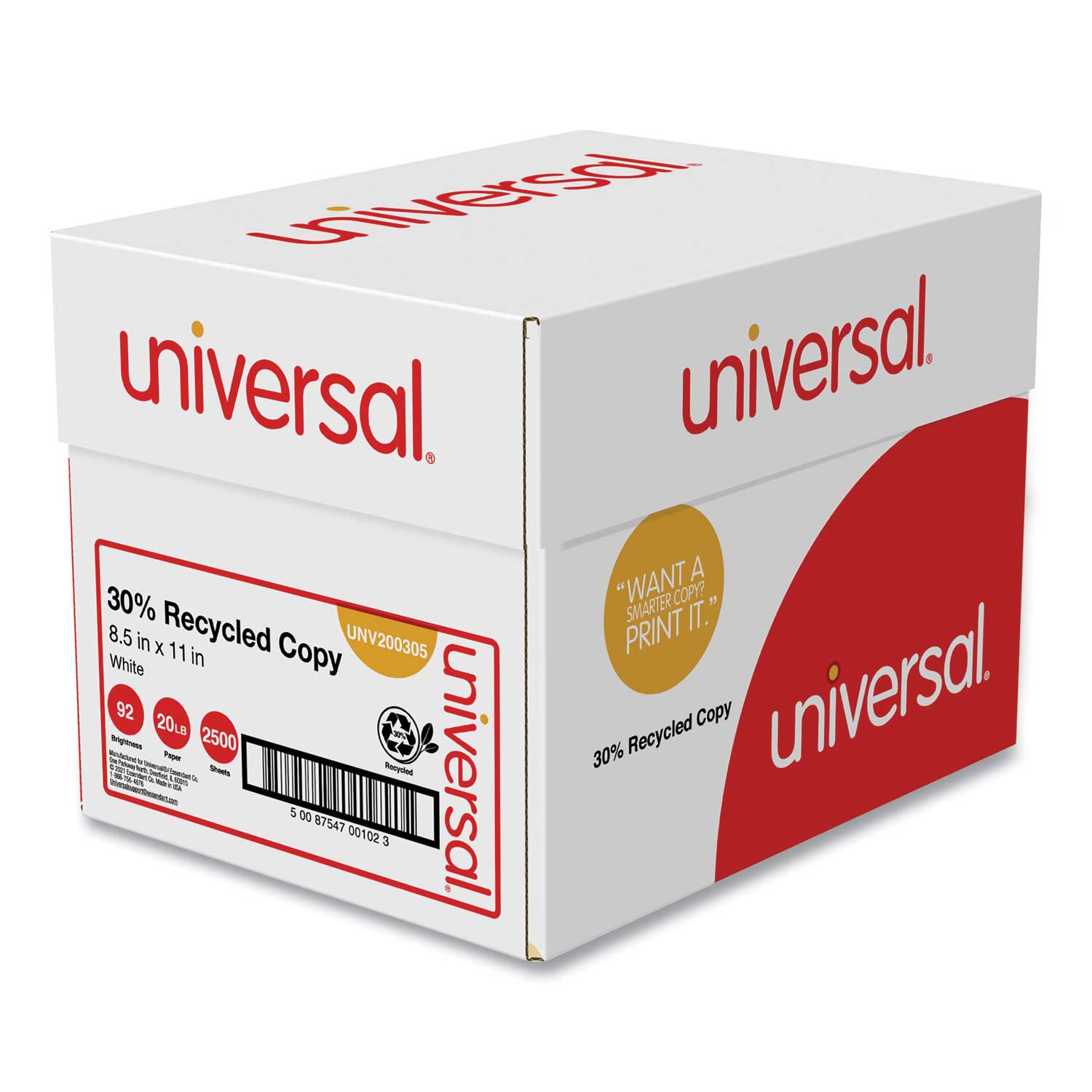Universal White 92 Bright 30 Percent Recycled Copy Paper, 8.5 x 11 inch ...