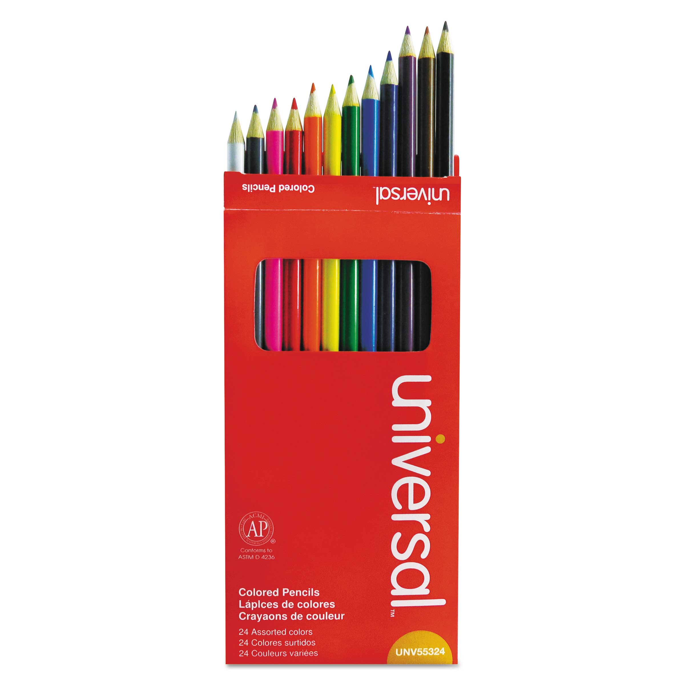 Universal 3 mm Assorted Lead/Barrel Woodcase Colored Pencil - 24 count ...