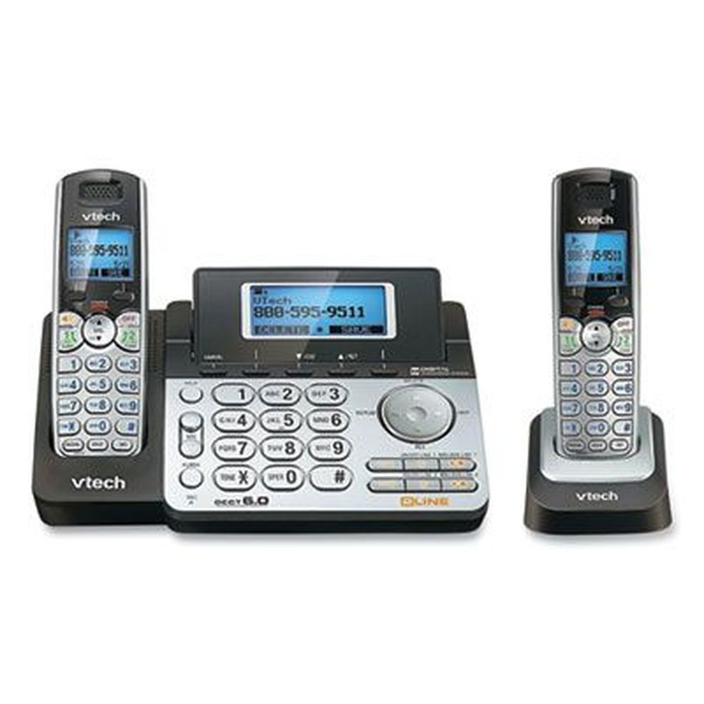 Vtech Black/Silver Two-Handset Two-Line Cordless Phone with Answering ...