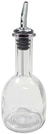 Tablecraft Clear Glass Round Oil Bottle with Stainless Steel Pourer, 10 ...