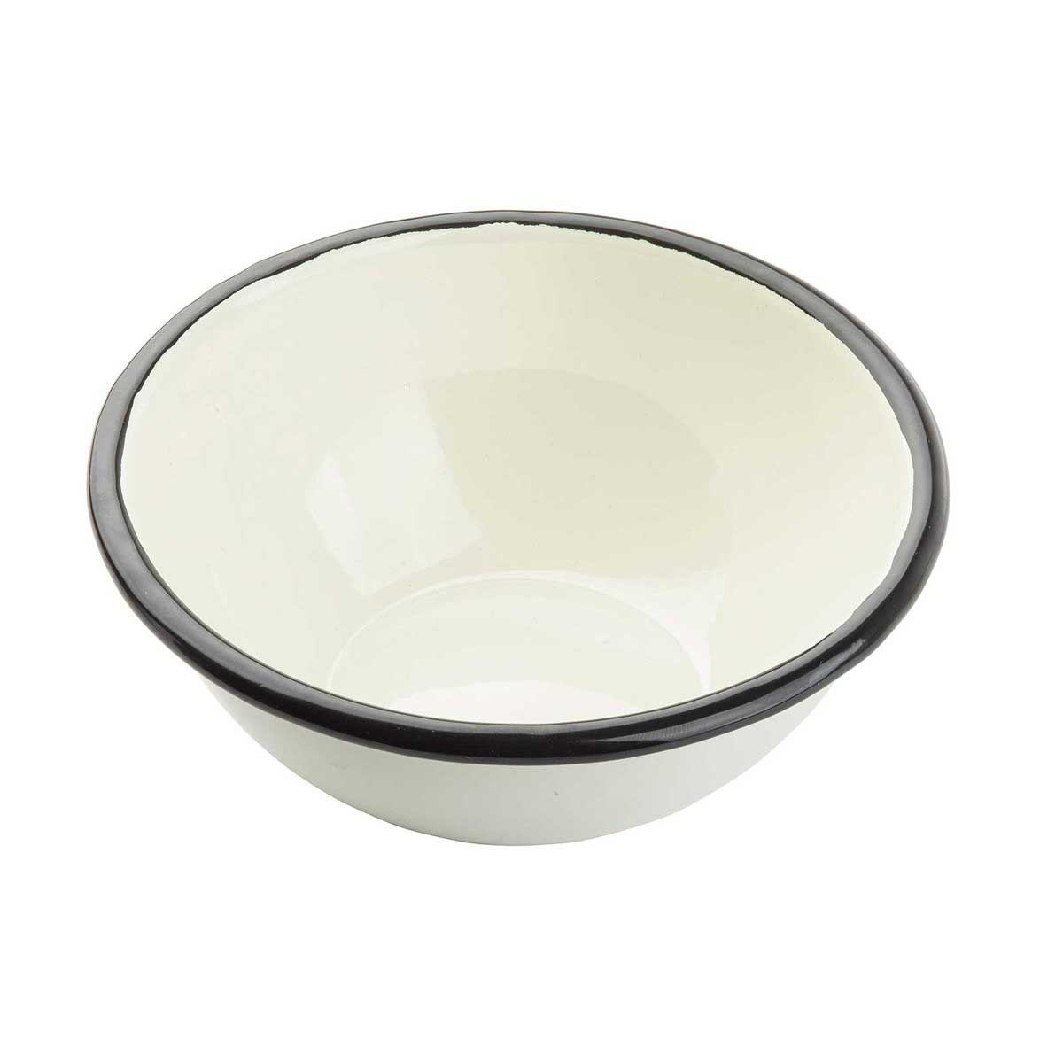 Tablecraft Enamelware Collection Round Creamy White with Black Rim Bowl ...