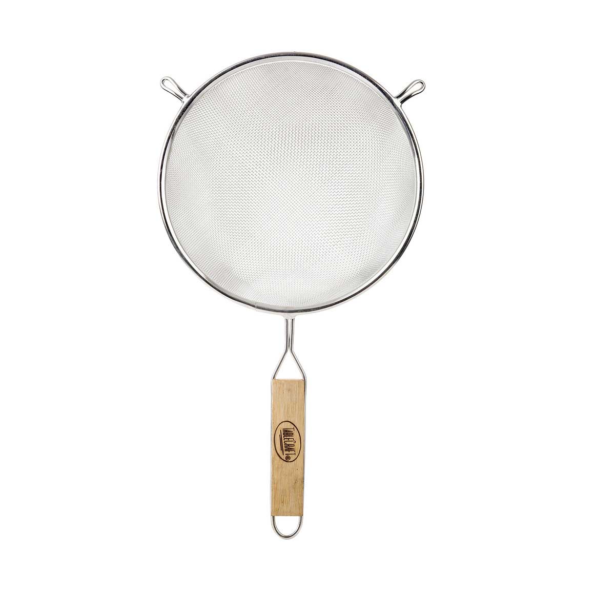 Tablecraft Tin Plated Single Medium Mesh Strainer with Wood Handle, 8 inch