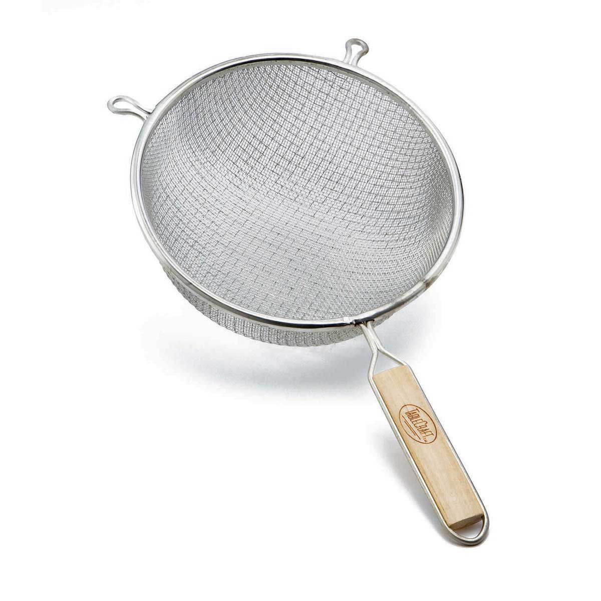 Tablecraft Tin Plated Medium Double Mesh Strainer with Wood Handle, 7 7 ...