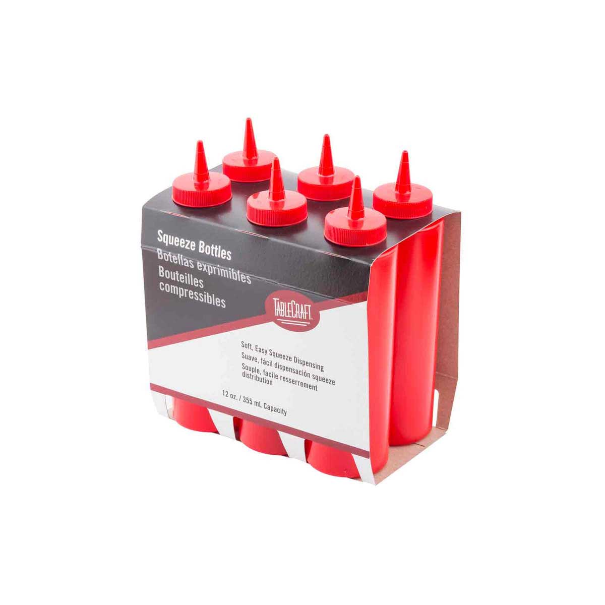Tablecraft 12 Ounce Red Cone Tip and Natural Top Squeeze Bottle, 6 count -- 12 per case