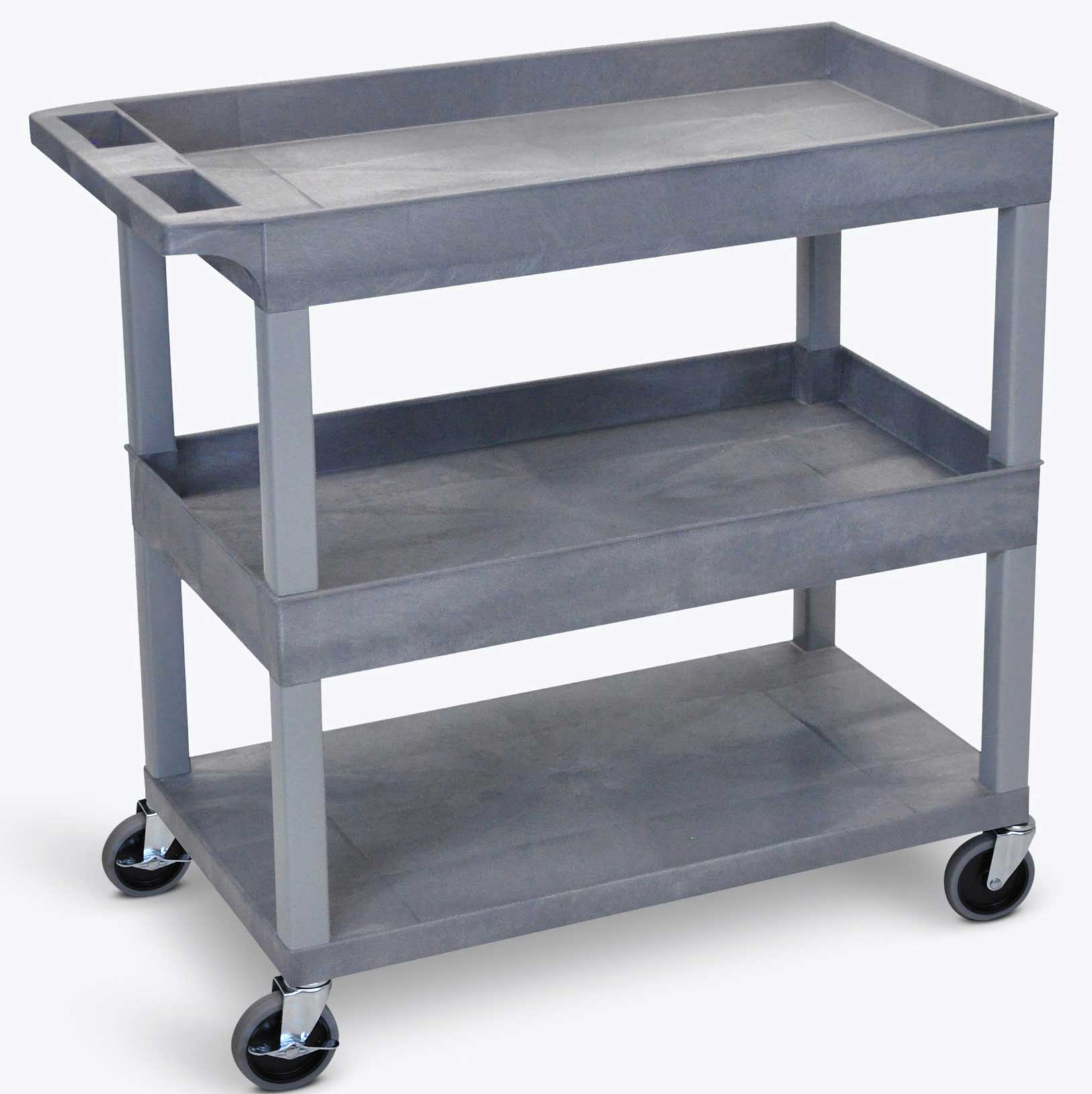 Luxor Gray 32 x 18 inch Shelves Cart with Two Tub and One Flat Shelves ...