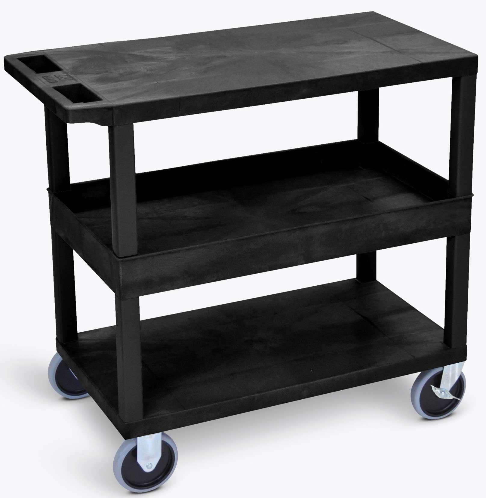 Luxor Heavy Duty Black 32 x 18 inch Shelves Cart with Two Flat/One Tub ...