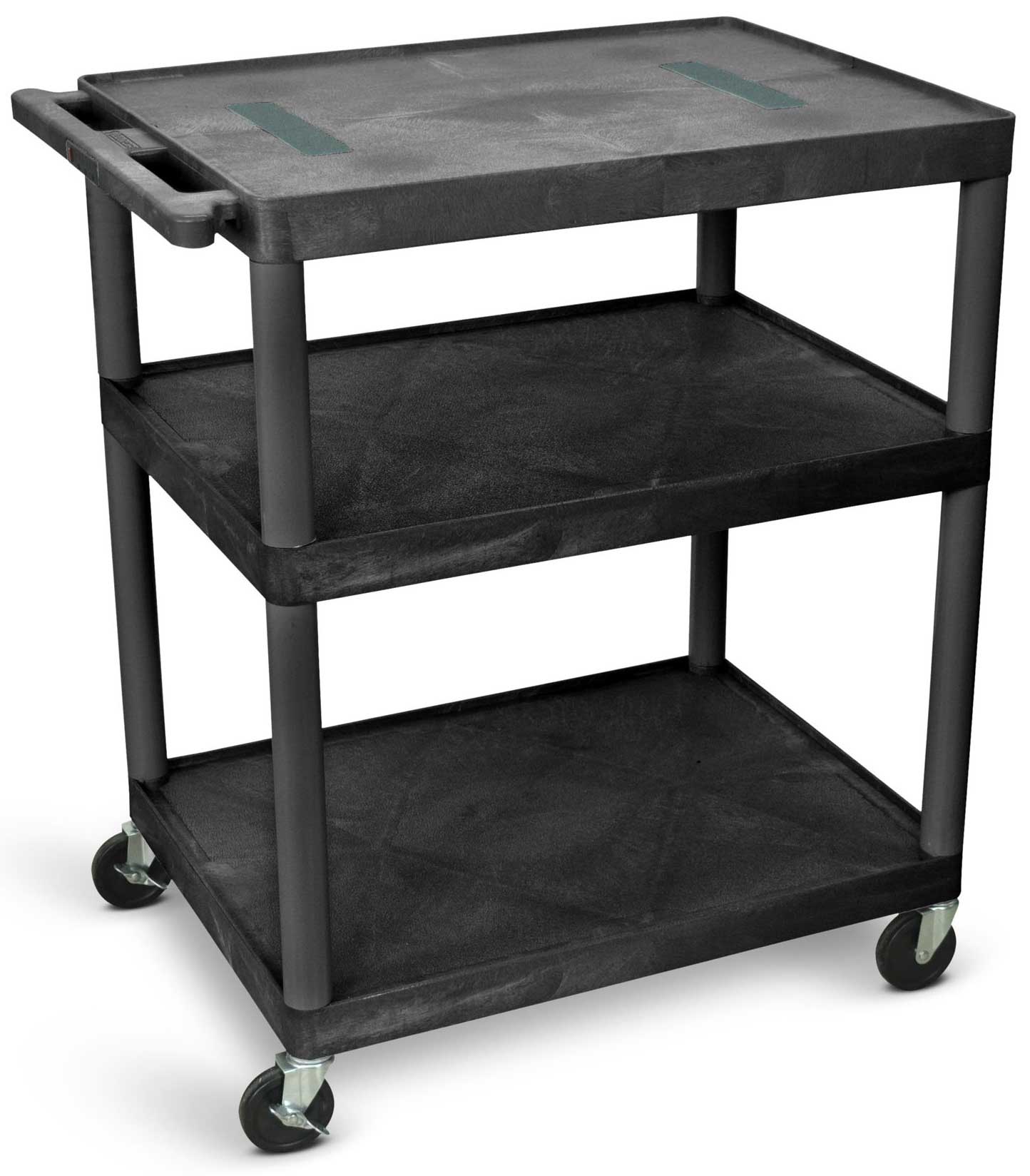 Luxor Black AV Cart with Three Shelves, 32 x 24 x 54.25 inch
