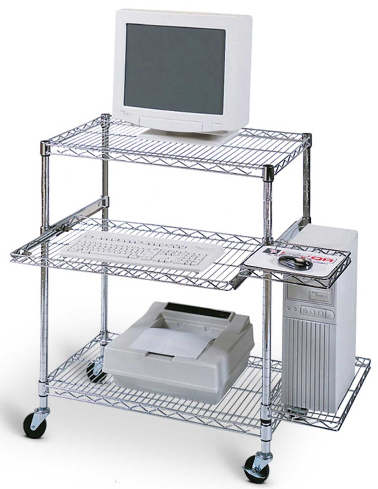 Luxor Chrome Fully Adjustable Mobile Wire Computer Workstation with ...