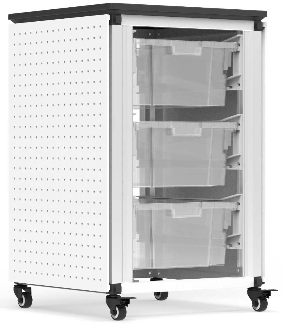Luxor Black Single Module with 3 Large Bins Modular Classroom Storage Cabinet, 18.2 x 18.2 x 28. ...