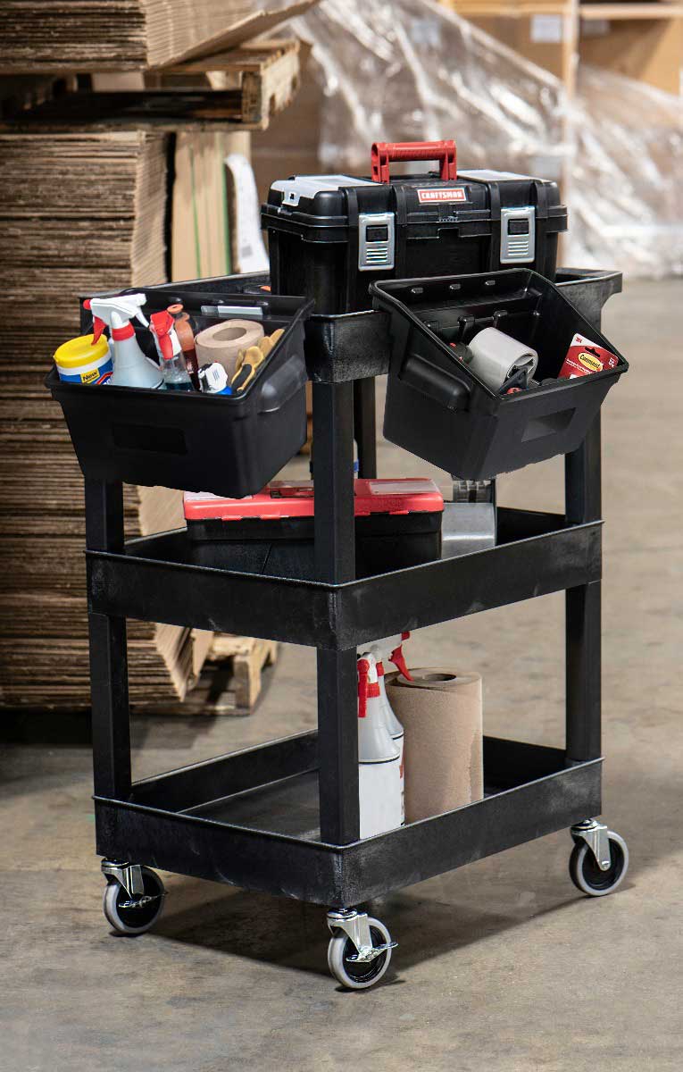 Luxor Black Plastic Three Shelves Utility Tub Cart with Outrigger ...
