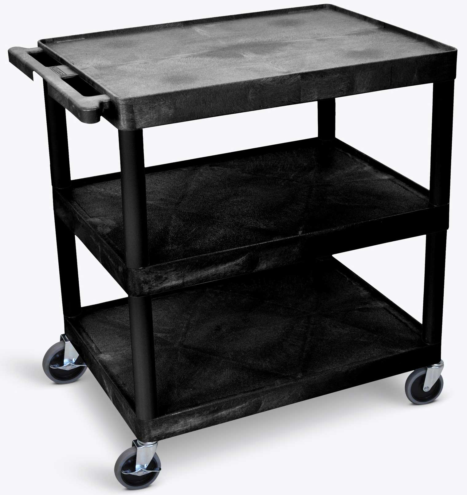 Luxor Black Large Flat Shelf Cart with Three Shelves, 32 x 24 x 33 inch ...