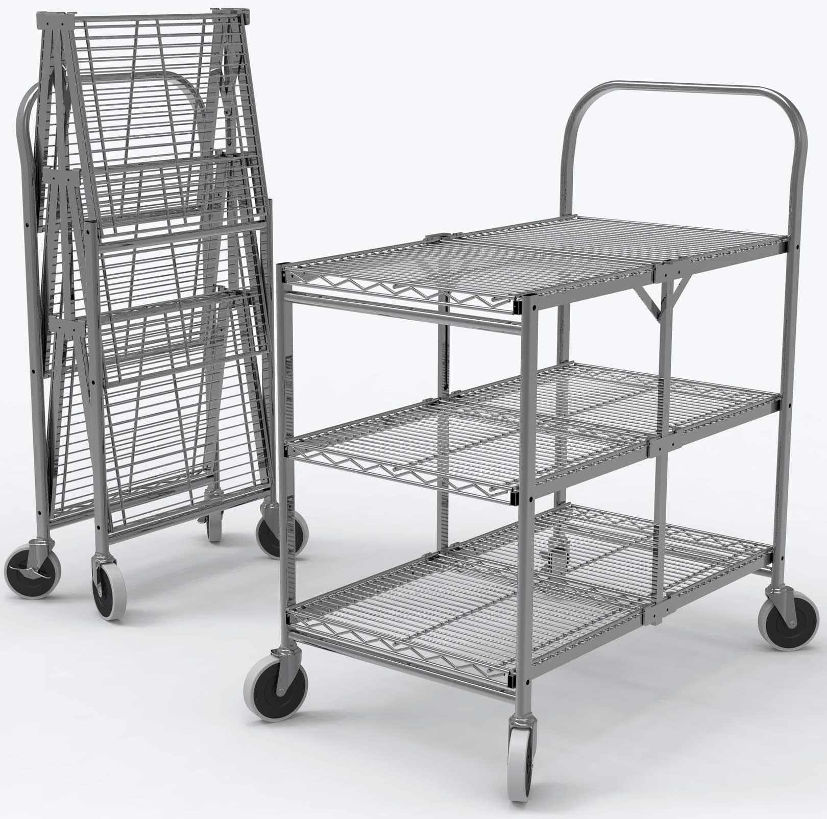 Luxor Three-Shelf Collapsible Wire Utility Cart, 37 x 18.25 x 30.5 inch