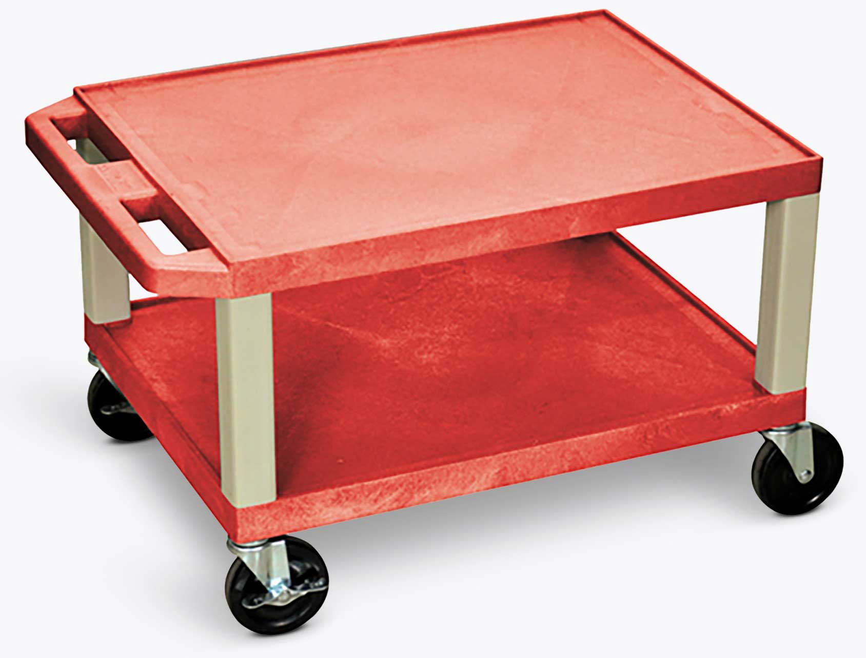 Luxor Red AV Cart with Two Shelves and Putty Legs, 24 x 18 x 16 inch Height