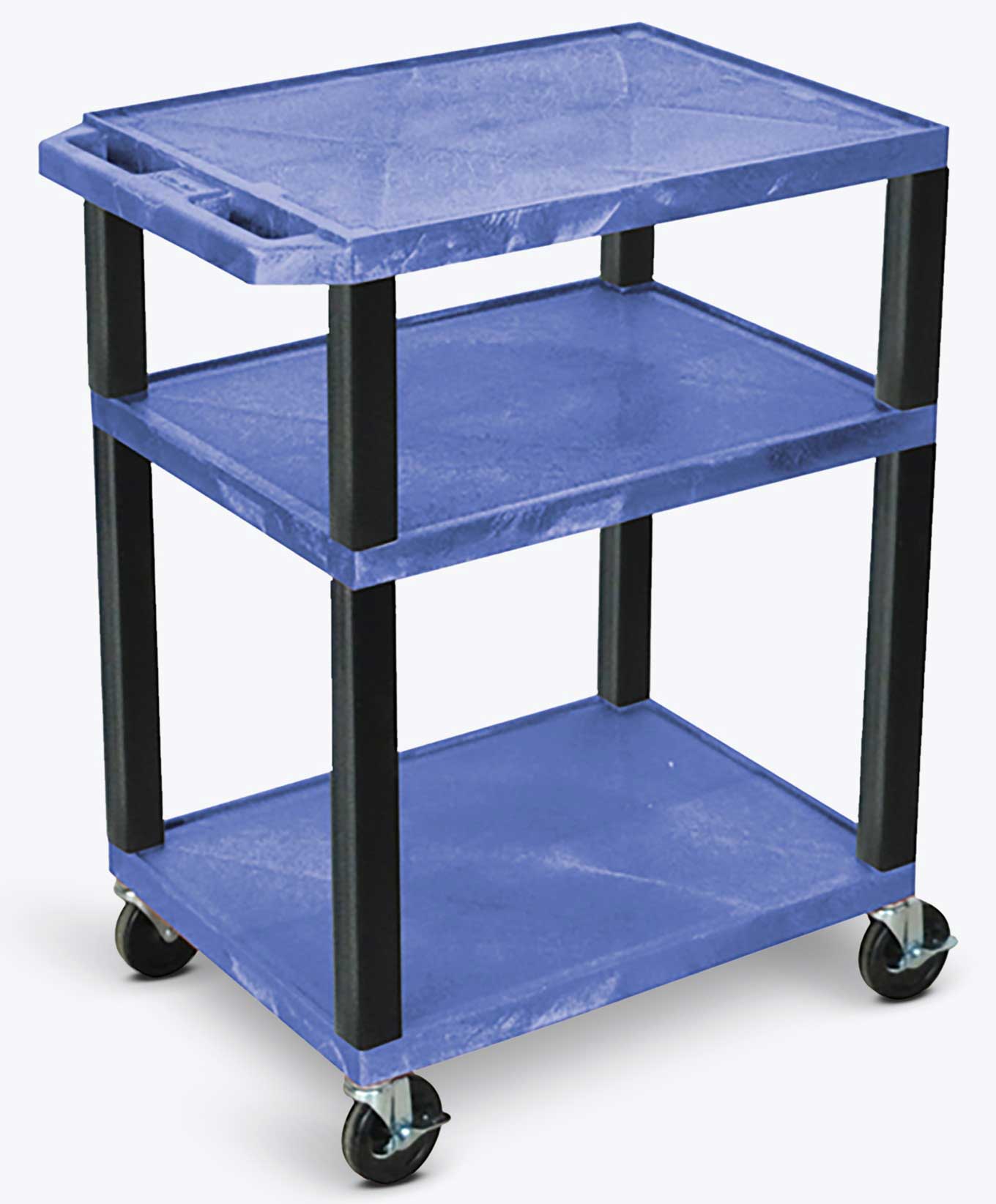 Luxor Blue AV Cart with Three Shelves and Black Legs, 24 x 18 x 34 inch ...
