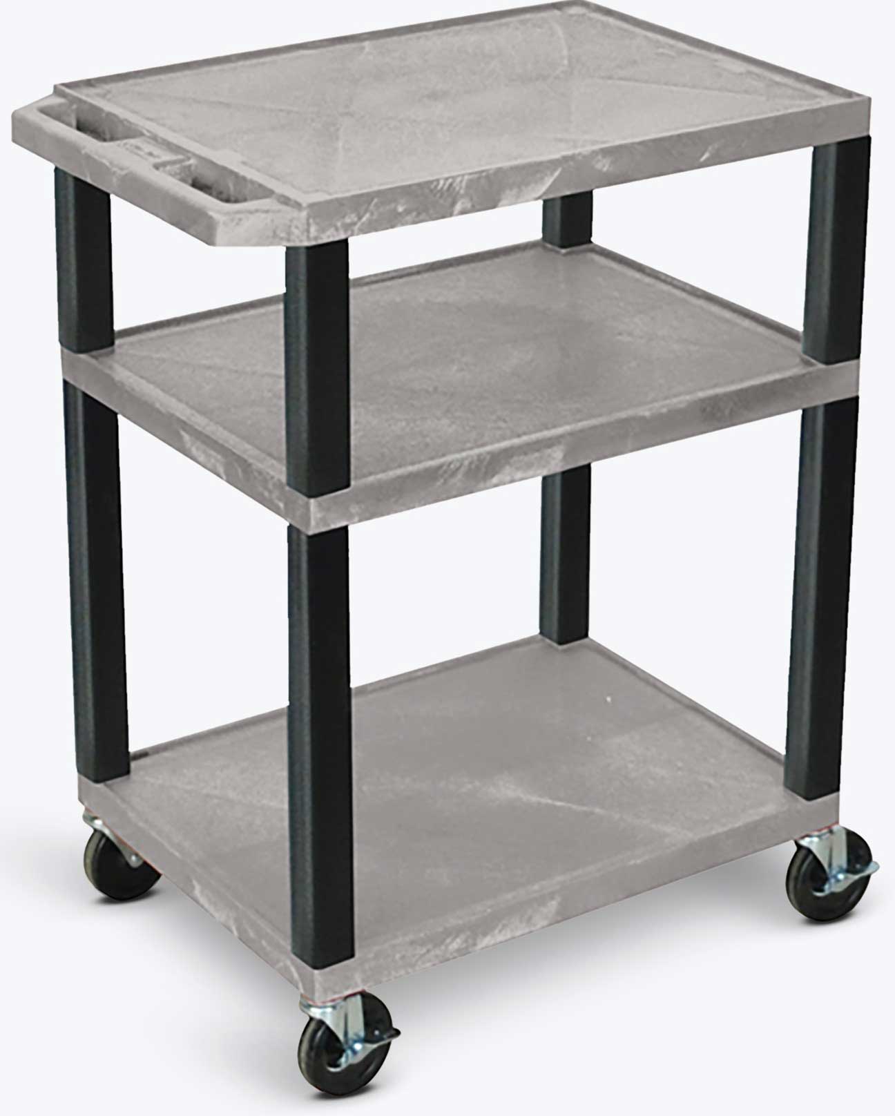 Luxor Gray AV Cart with Three Shelves and Black Legs, 24 x 18 x 34 inch ...