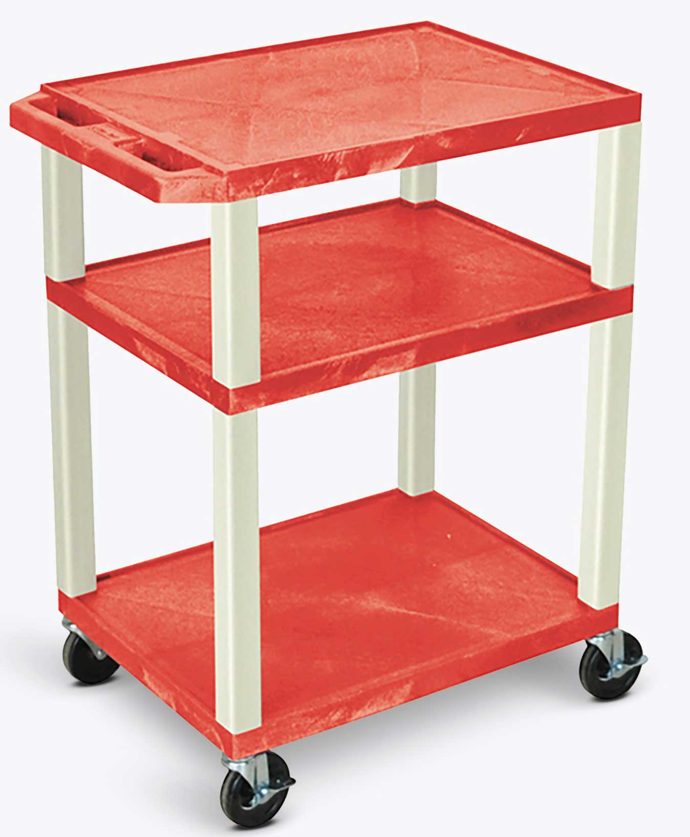 Luxor Red AV Cart with Three Shelves and Putty Legs, 24 x 18 x 34 inch ...