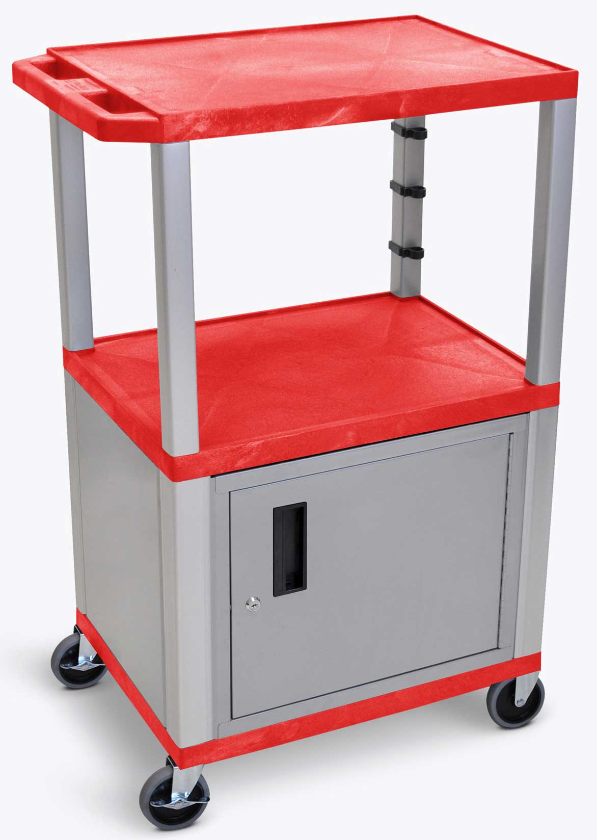 Luxor Red 3 Shelves Cabinet AV Cart with Electrical Assembly and Nickel ...