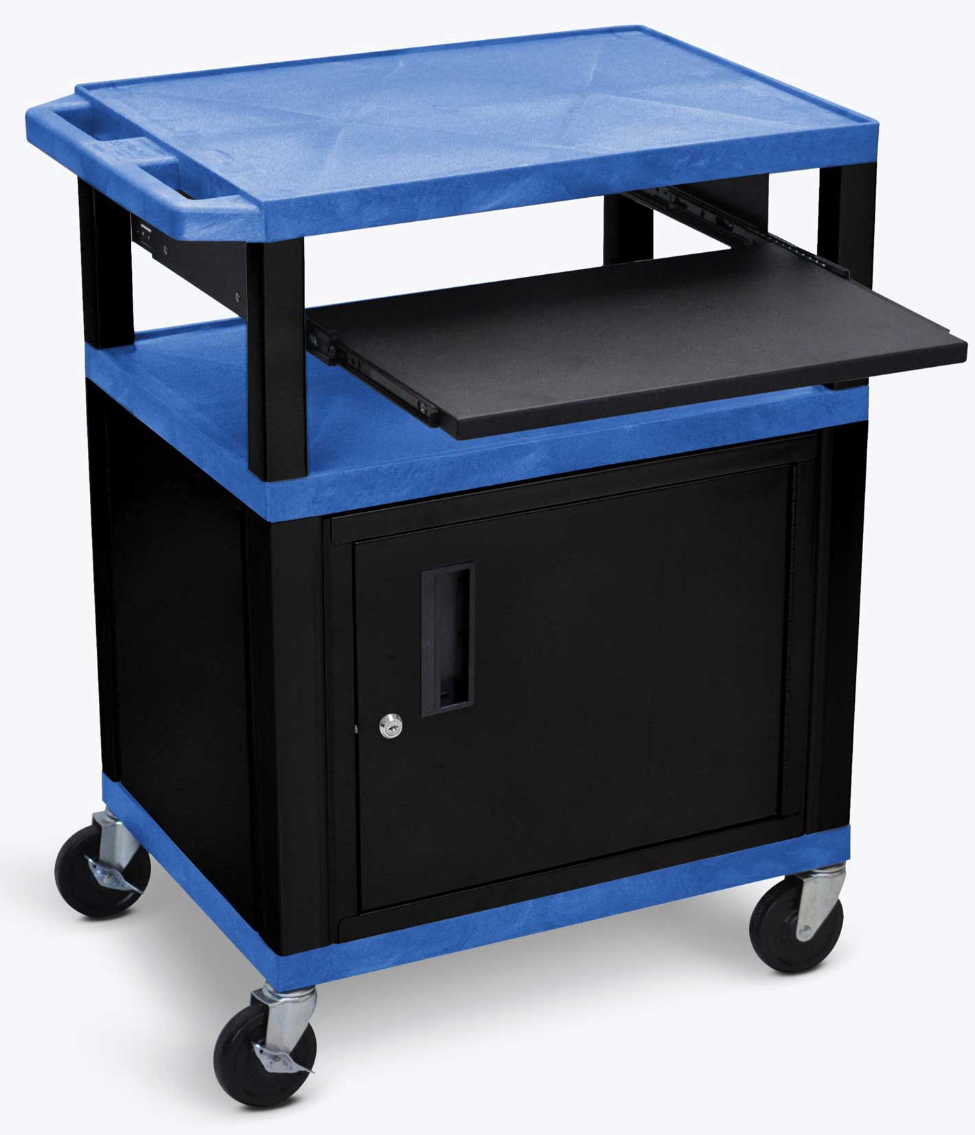 Luxor Blue Cabinet Front Pullout AV Cart with 3 Shelves and Black Legs ...